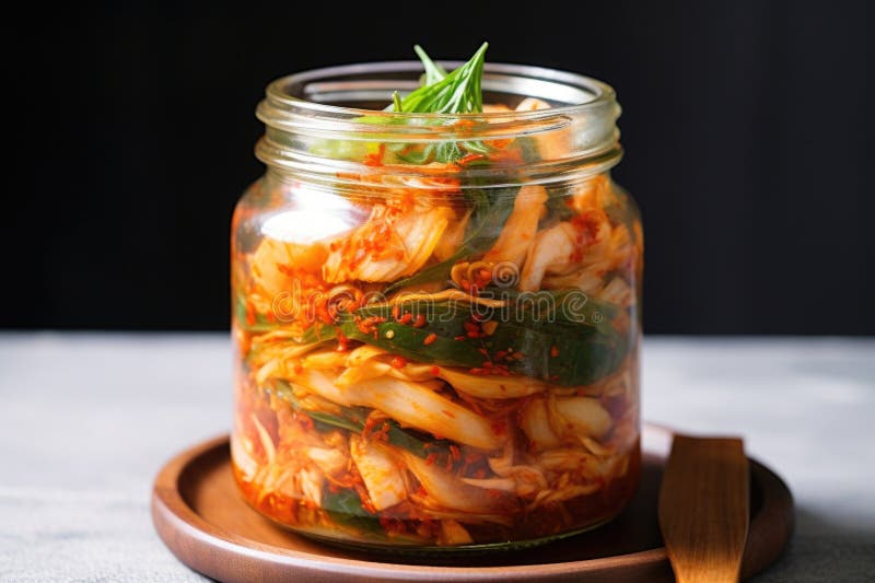 Korean Kimchi in a Clear Glass Jar Stock Photo - Image of eating, food ...