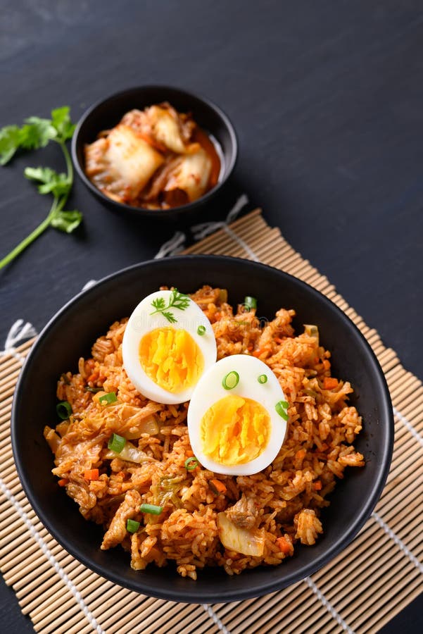 Korean Kimchi Fried Rice with Boiled Egg Stock Photo - Image of cuisine ...