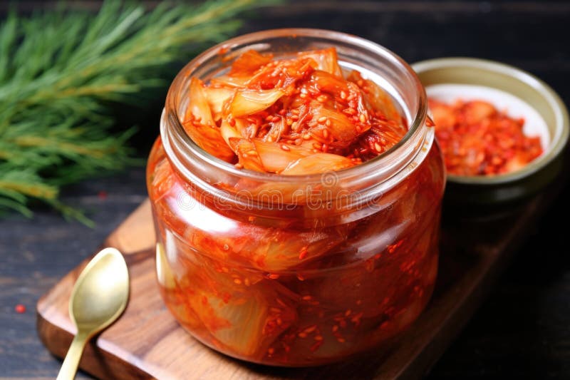 Korean Kimchi in a Glass Jar Stock Illustration - Illustration of ...
