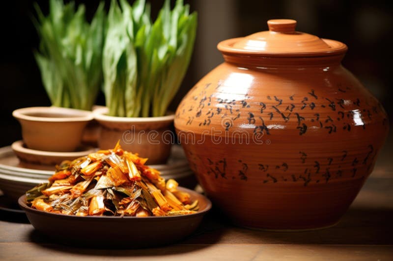 A Korean Kimchi Jar Amid Traditional Earthenware Pots Stock Image ...