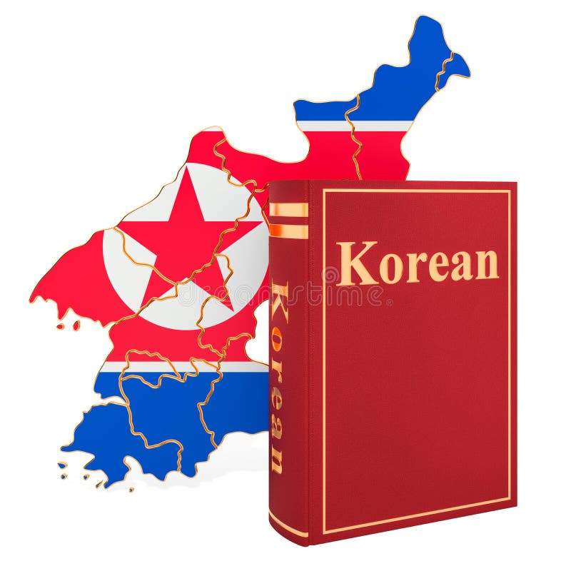 Korean Language Book with Map of North Korea, 3D Rendering Stock ...