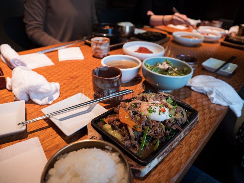 A Korean Main Course with Beef and Egg Topping Rice Stock Photo - Image ...