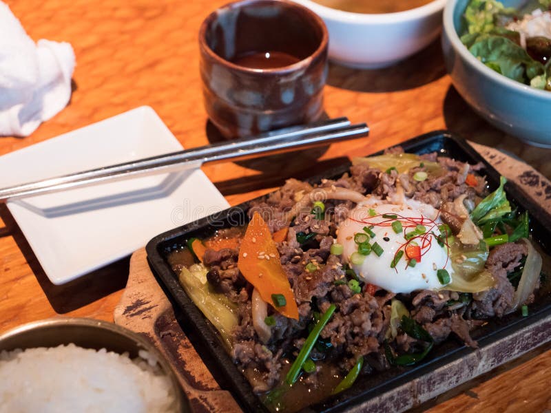 A Korean Main Course with Beef and Egg Topping Rice Stock Image - Image ...