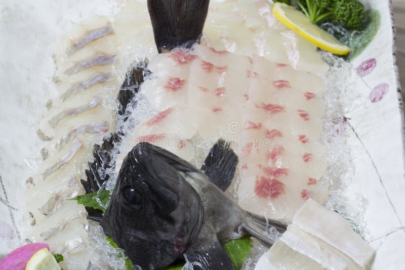 Korean Raw Fish ( Sashimi )on White Noodle Stock Image - Image of aroma ...