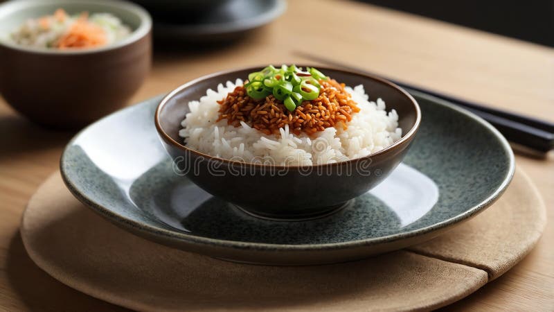 Korean Rice Dish Bap Isolated on a Ceramic Plat Ai Generated Stock ...