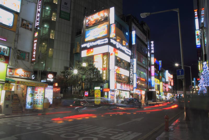 Korean Seoul Street after Sunset Editorial Stock Photo - Image of ...