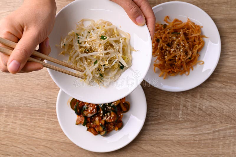 Korean Side Dish, Mung Bean Sprouts Salad and Kimchi Cucumber Stock ... Korean Side Dish, Mung Bean Sprouts Salad and Kimchi Cucumber Stock ...