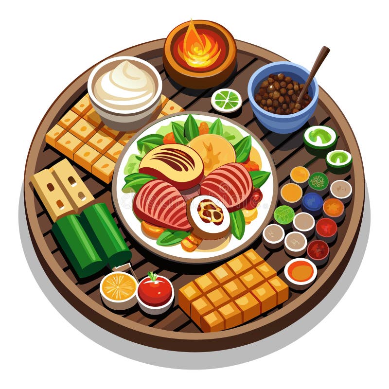 Korean Sizzling Delights: Top-Down Image of a Korean BBQ Feast Isolated ...