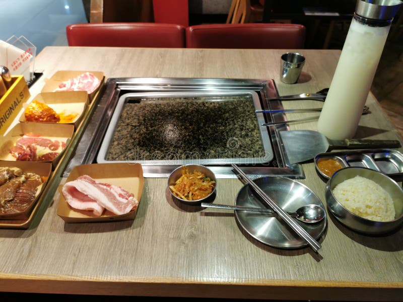 Korean Stone Plate Barbecue Dinner Stock Photo - Image of dessert ...