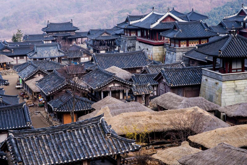 Korean style castle stock photo. Image of carving, wood - 34781820