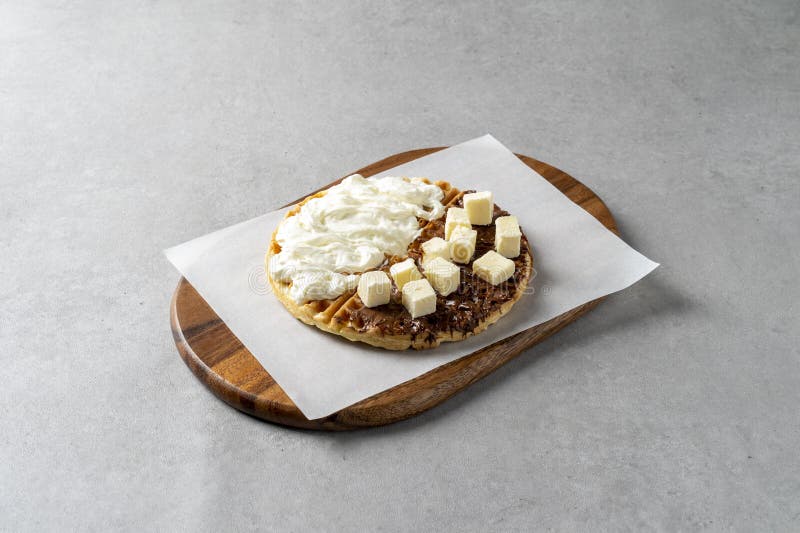 Korean Style Food Cafe Nutella Cheese Cube Waffles Stock Photo - Image ...