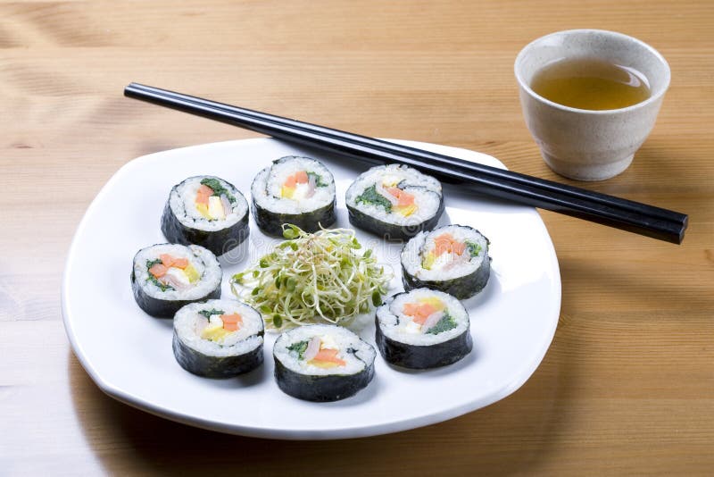 Korean Style Sushi and Clover Sprouts. Stock Image - Image of spinach ...
