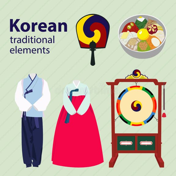Korean Traditional Elements Vector Set Stock Vector - Illustration of ...