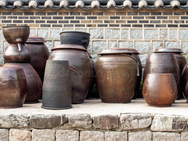 Korean Traditional Kimchi Jar on Display Stock Photo - Image of wall ...