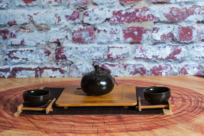 Korean Traditional Tea Set on a Brown Painted Bamboo Rug Stock Image ...