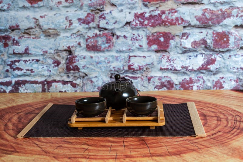 Korean Traditional Tea Set on a Brown Painted Bamboo Rug Stock Photo ...
