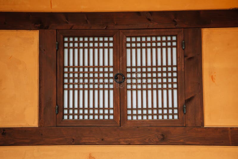 Korean Traditional Wooden Window and Brown Wall Stock Photo - Image of ...