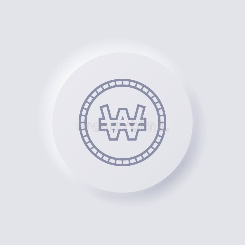 Korean Won Currency Symbol Coin Icon, White Neumorphism Soft UI Design ...