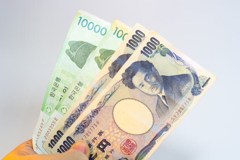 Korean Won and Japanese Yen Stock Photo - Image of credit, bank: 30801612