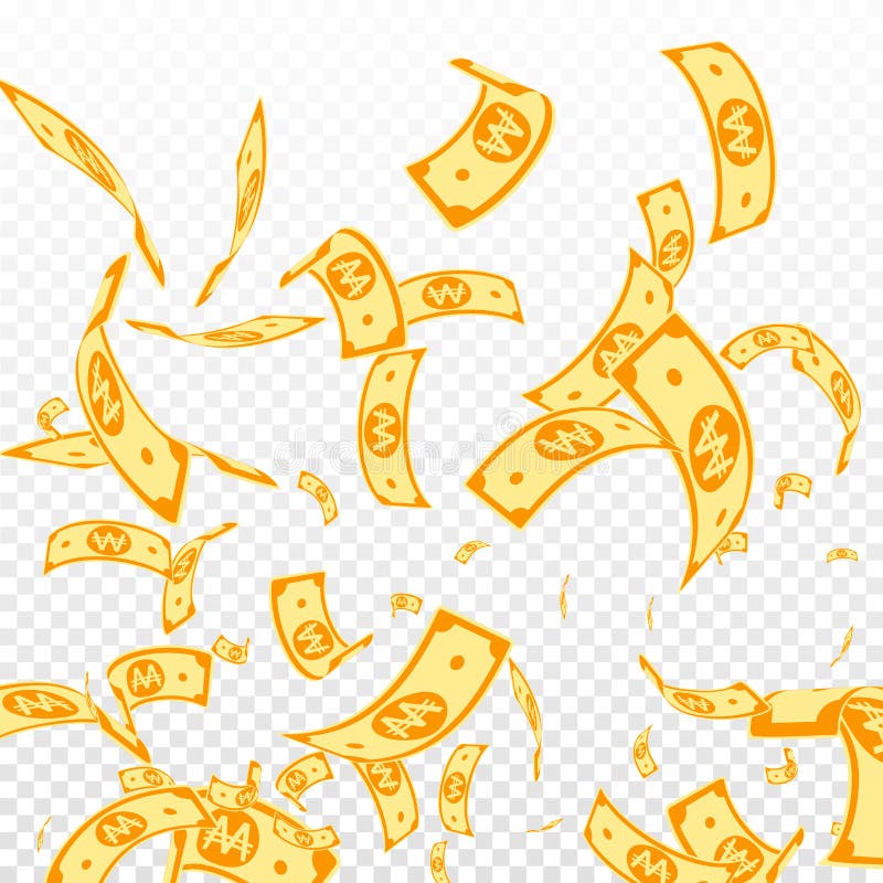 Korean Won Notes Falling. Random WON Bills on Tran Stock Vector ...