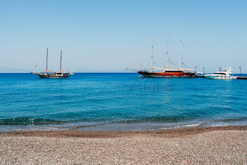 Kos Island Beach and Ship in Greece Stock Image - Image of architecture ...