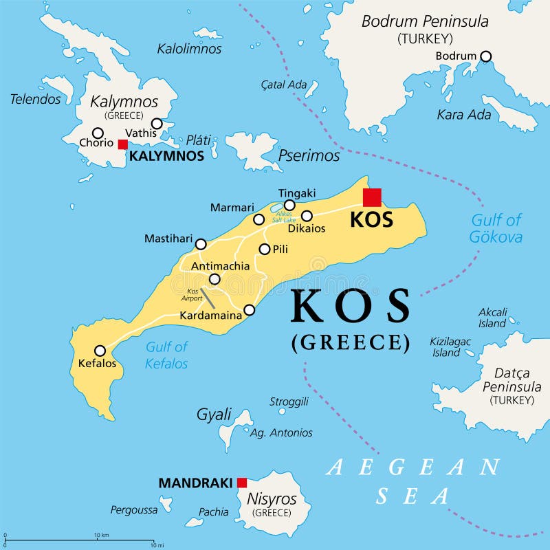 Kos, or Cos, Greek Island, Part of Dodecanese Islands, Political Map ...