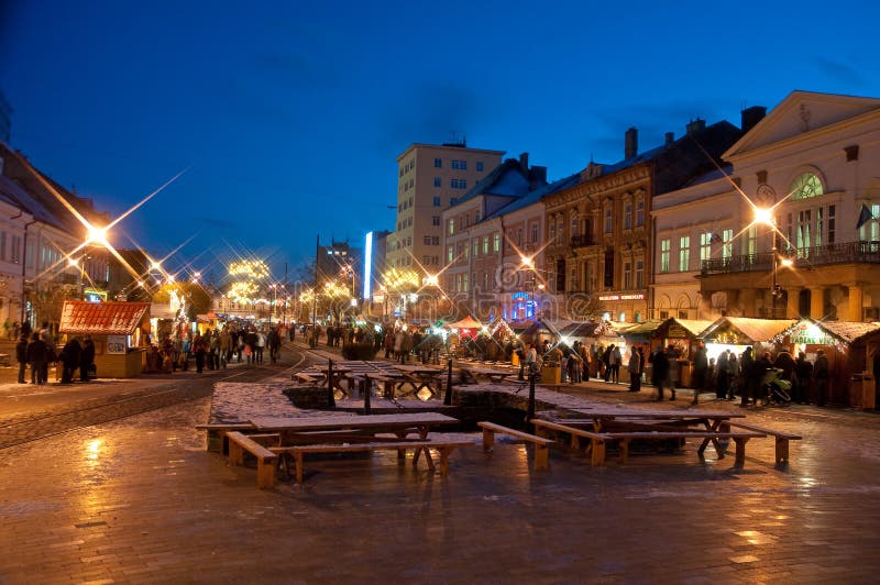 Kosice winter markets editorial stock photo. Image of european - 20112373