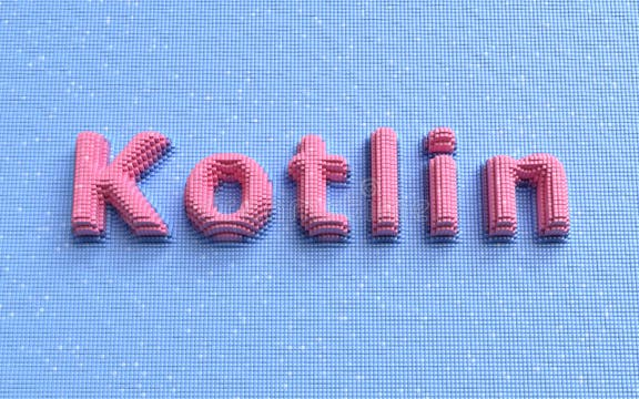 Kotlin Programming Language. Development Concept. Coding Background. Colored Pixelized Text. 3d ...