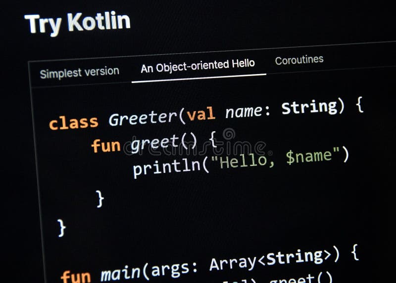 Kotlin Programming Language Piece Of Code On A Screen Editorial Image Image Of Phone
