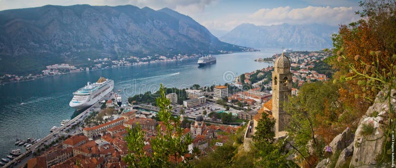 Kotor bay panorama. stock image. Image of town, bell - 47467049