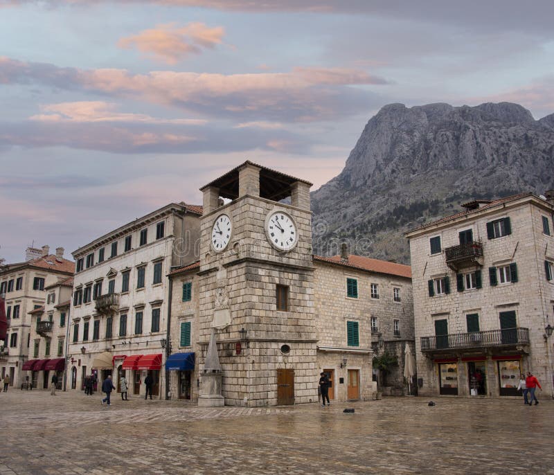 Kotor, Montenegro, Main Square, Old Town, Clock Tower Editorial Stock ...