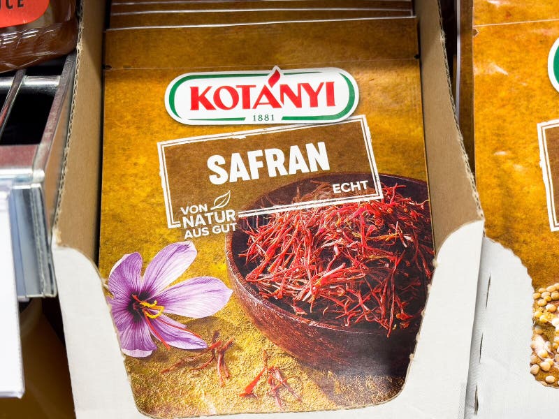 KotÃ¡nyi Saffron Packaging with Purple Flower and Saffron Threads Display Editorial Stock Photo ...