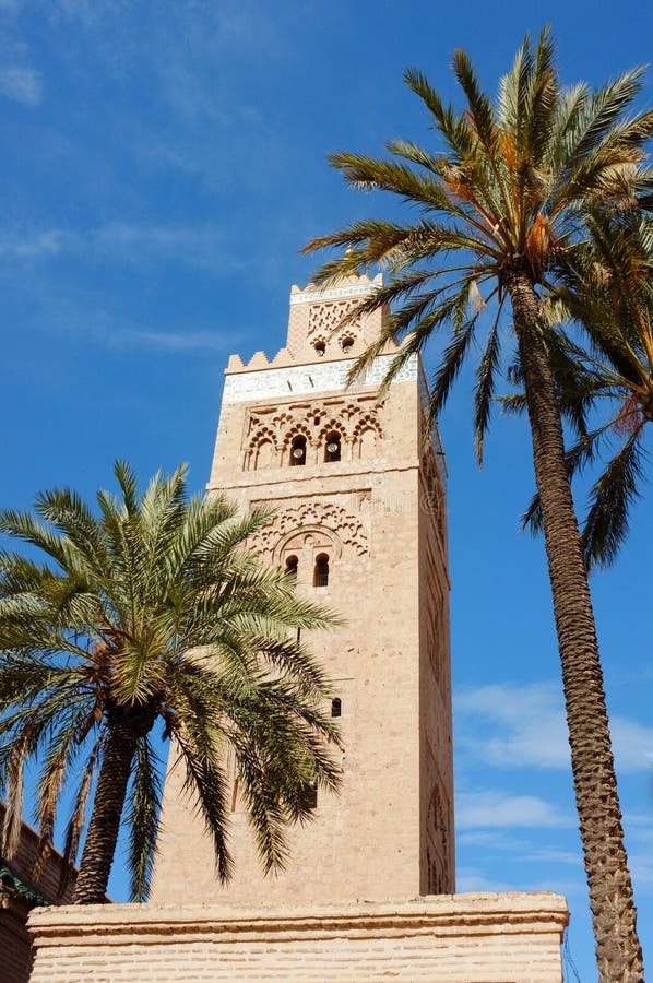 Koutoubia Mosque with Palm Trees Stock Photo - Image of culture, palm ...
