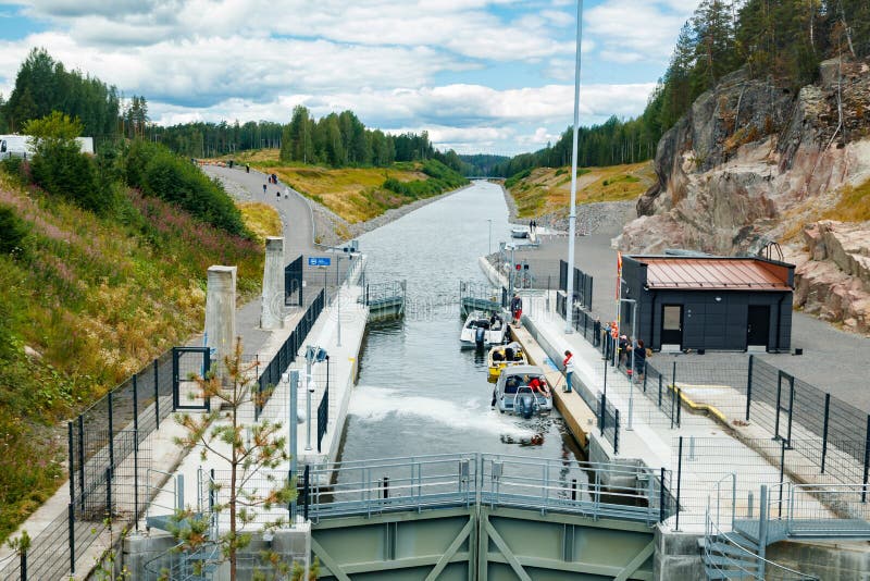Kouvola, Finland - 5 August 2021: Kimola Canal between Lakes. Gateway ... Kouvola, Finland - 5 August 2021: Kimola Canal between Lakes. Gateway ...