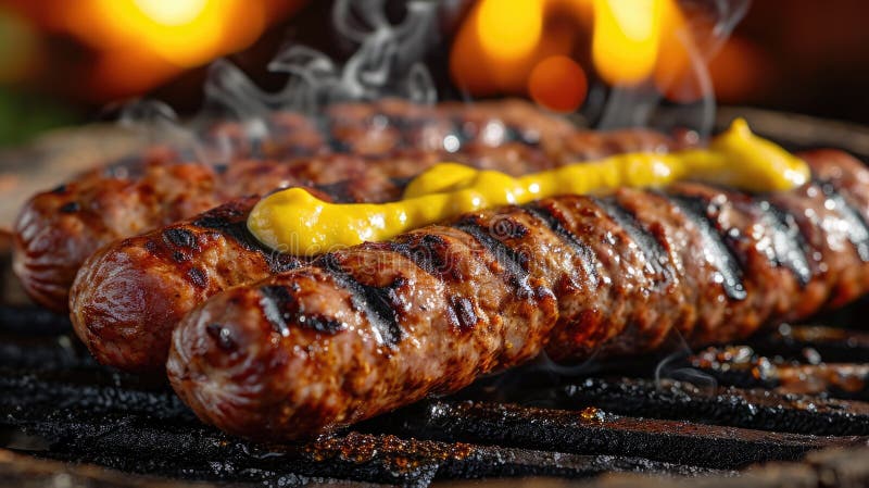 Kovbasa (Ukrainian Sausage), Sizzling with Grill Marks, Adorned with a ...