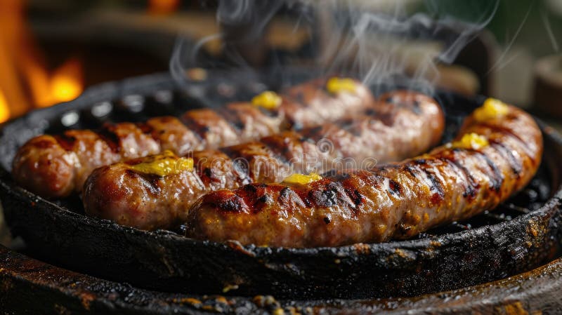 Kovbasa (Ukrainian Sausage), Sizzling with Grill Marks, Adorned with a ...