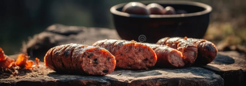 Kovbasa Ukrainian Sausage on Stone Rustic Pub Ukrainian Dishes Wide ...