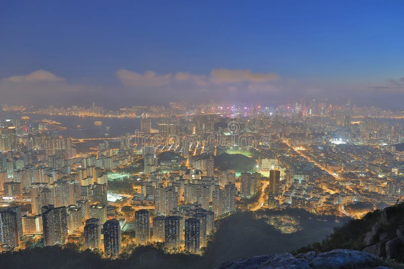 A Kowloon Night View at Lion Rock Stock Image - Image of lion, district ...