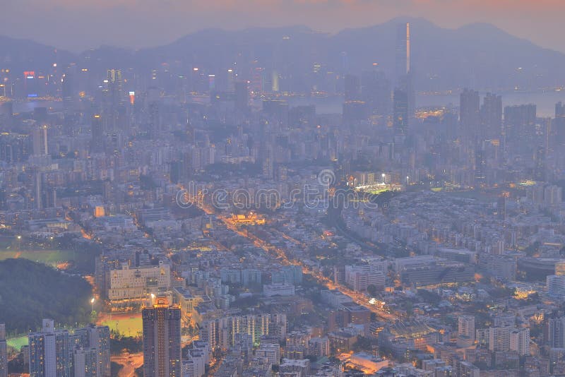 A Kowloon Night View at Lion Rock Stock Image - Image of building ...