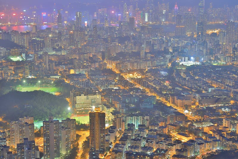 A Kowloon Night View at Lion Rock Stock Photo - Image of island ...