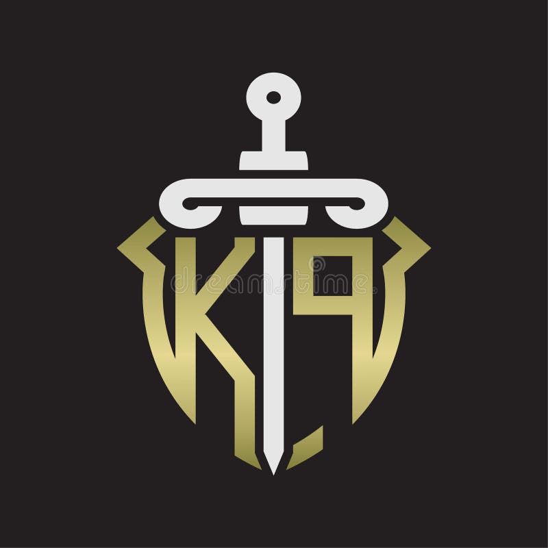 KP Logo Monogram with Sword and Shield Combination Isolated with Gold ...