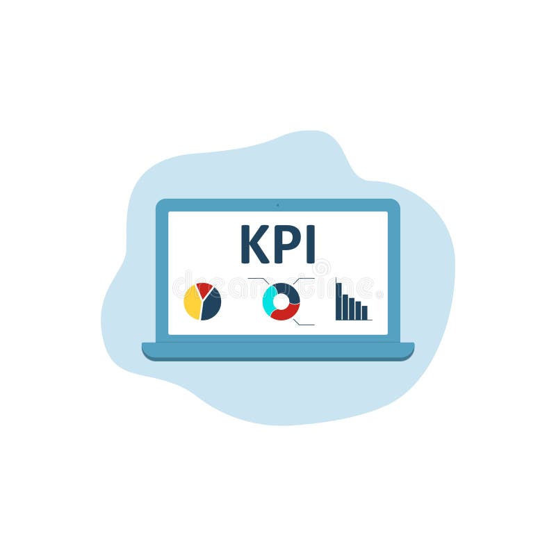KPI, Key Performance Indicator. Laptop Icon on Blue Background. Diagram ...
