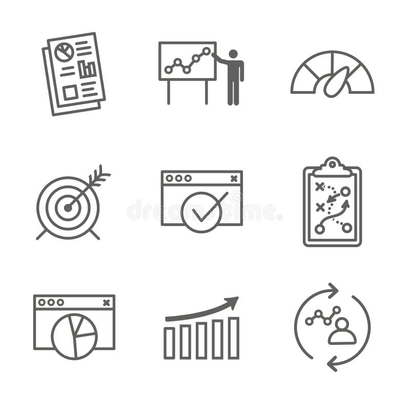 KPI - Key Performance Indicators Icon Set with Evaluation, Growth ...