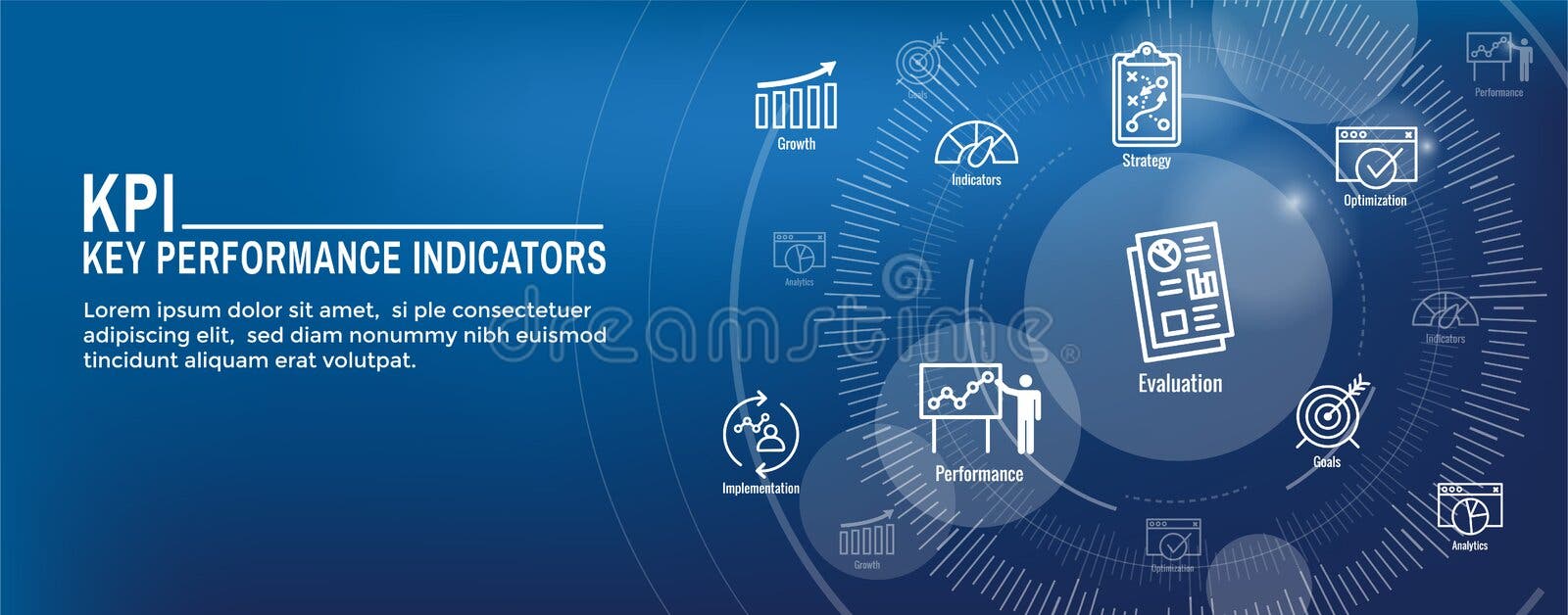 Kpi Key Performance Indicators Icon Set With Evaluation Growth