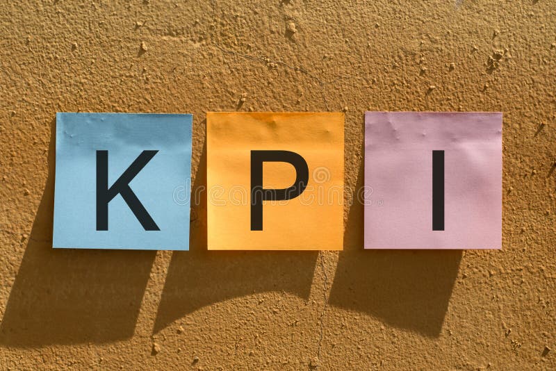 KPI Text on Blue Orange and Pink Paper for Notes on the Wall. Business ...