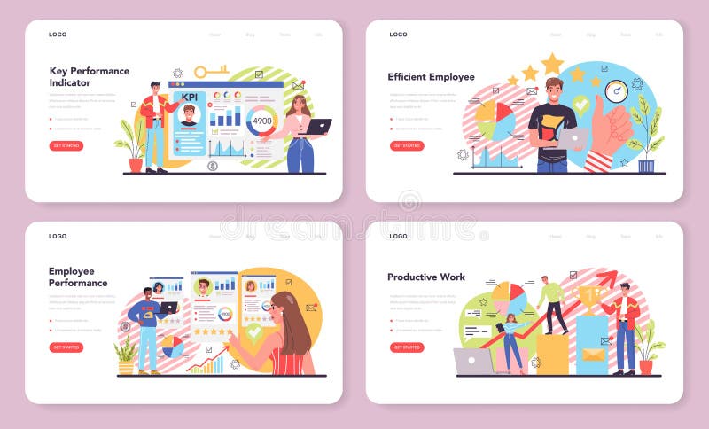KPI Web Banner or Landing Page Set. Employee Evaluation, Testing Stock ...