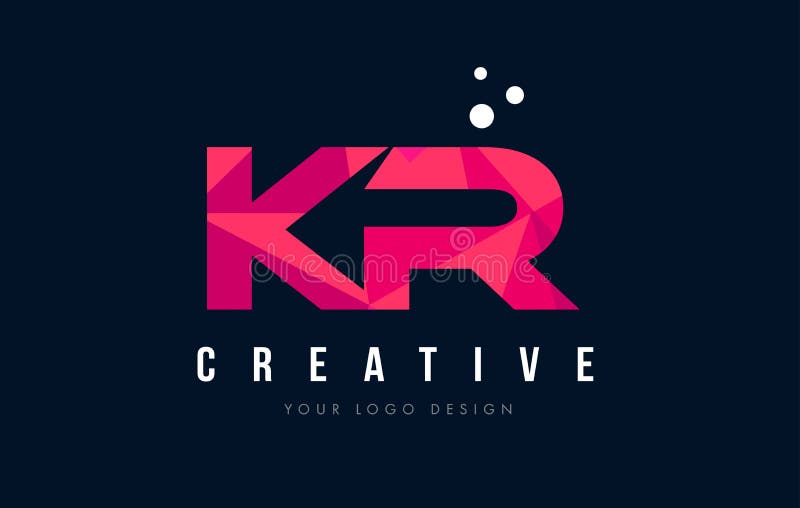 Kr K R Black Letter Logo Design With Purple Magenta Swoosh Stock Vector
