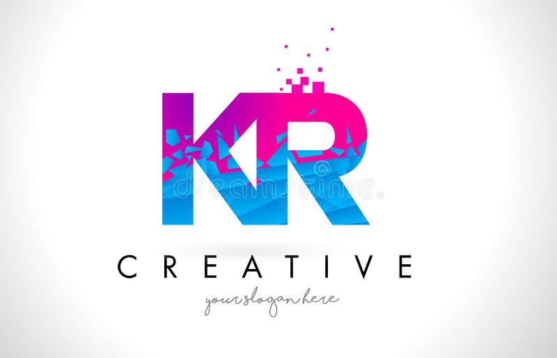 Kr K R Black Letter Logo Design With Purple Magenta Swoosh Stock Vector
