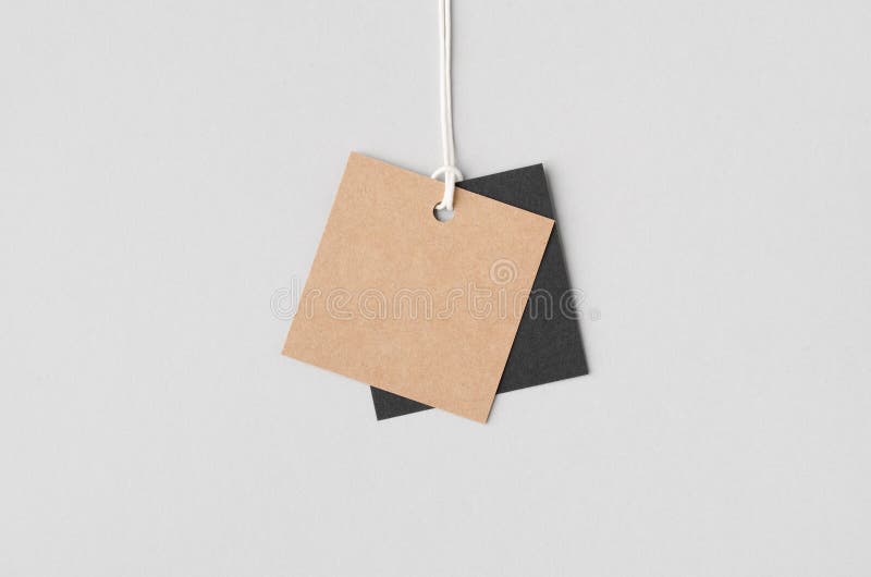 Kraft and Black Square Clothing Tag, Gift Tag Mockup Stock Image ...