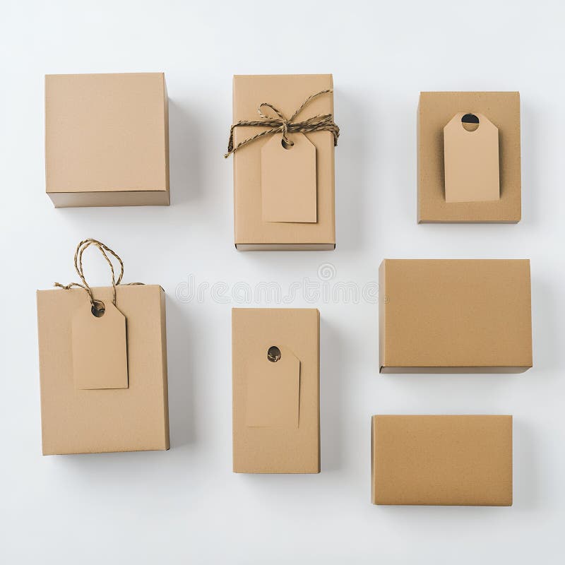 Kraft Cardboard Boxes Packaging Gift Tags Mockup Design Set Eco Top ...